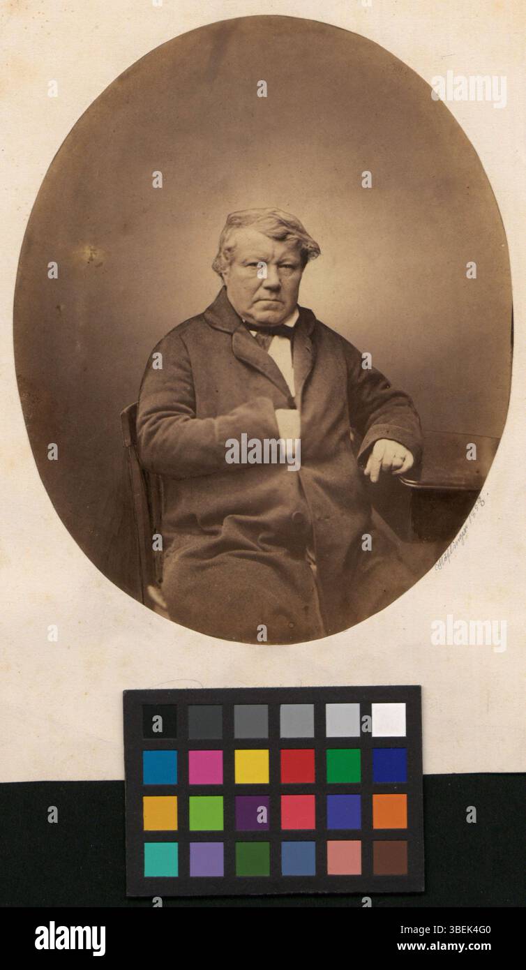 This black-and-white photograph, circa 1853, features a portrait of ...