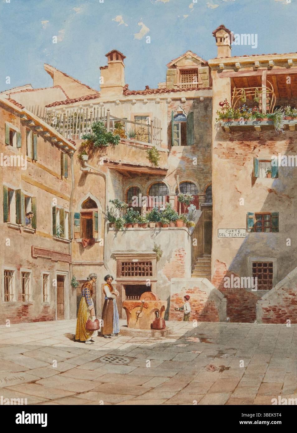 This watercolor painting, titled *Frauen auf der Corte del Teatro ...