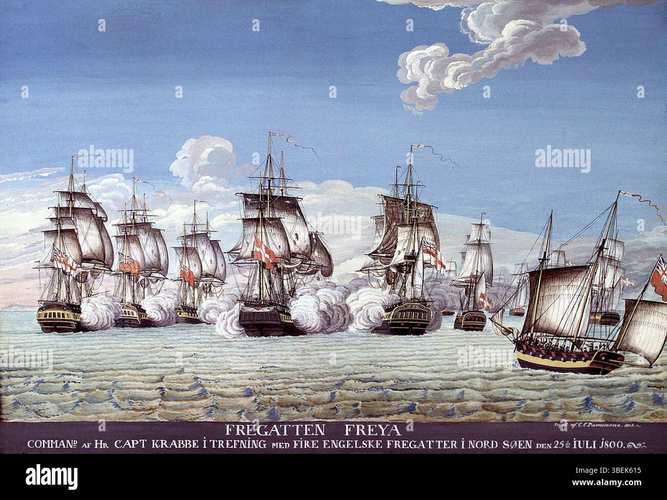 *Fregatten FREYA* in battle with four British frigates on July 25, 1800 ...