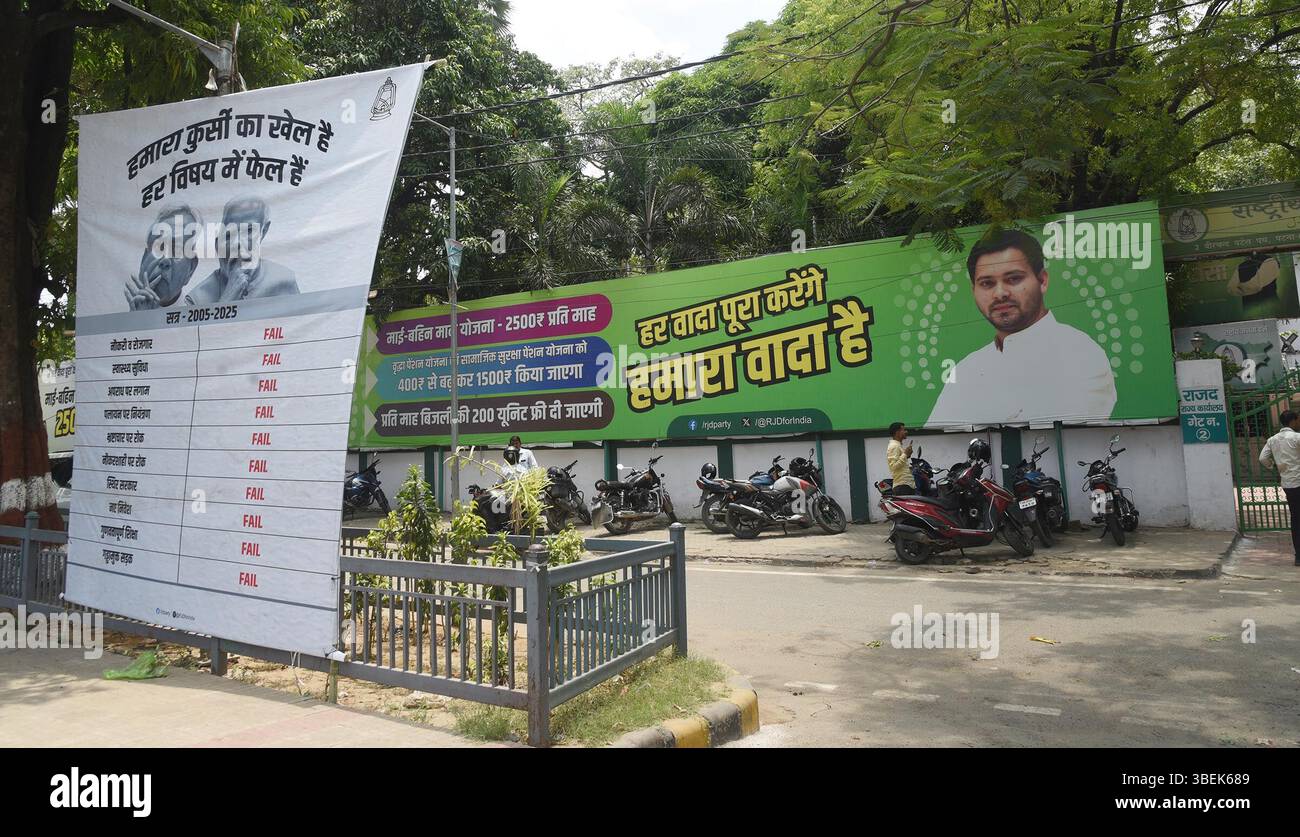 Patna, India. 29th May, 2025. PATNA, INDIA - MAY 29: RJD supporters put ...