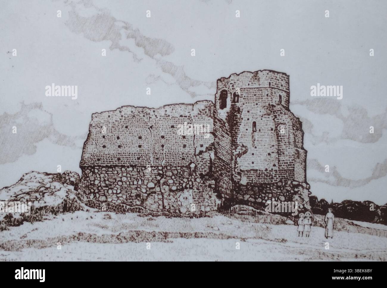 Historic illustration of Liw Castle by Antoni Dzierzbicki, created in ...