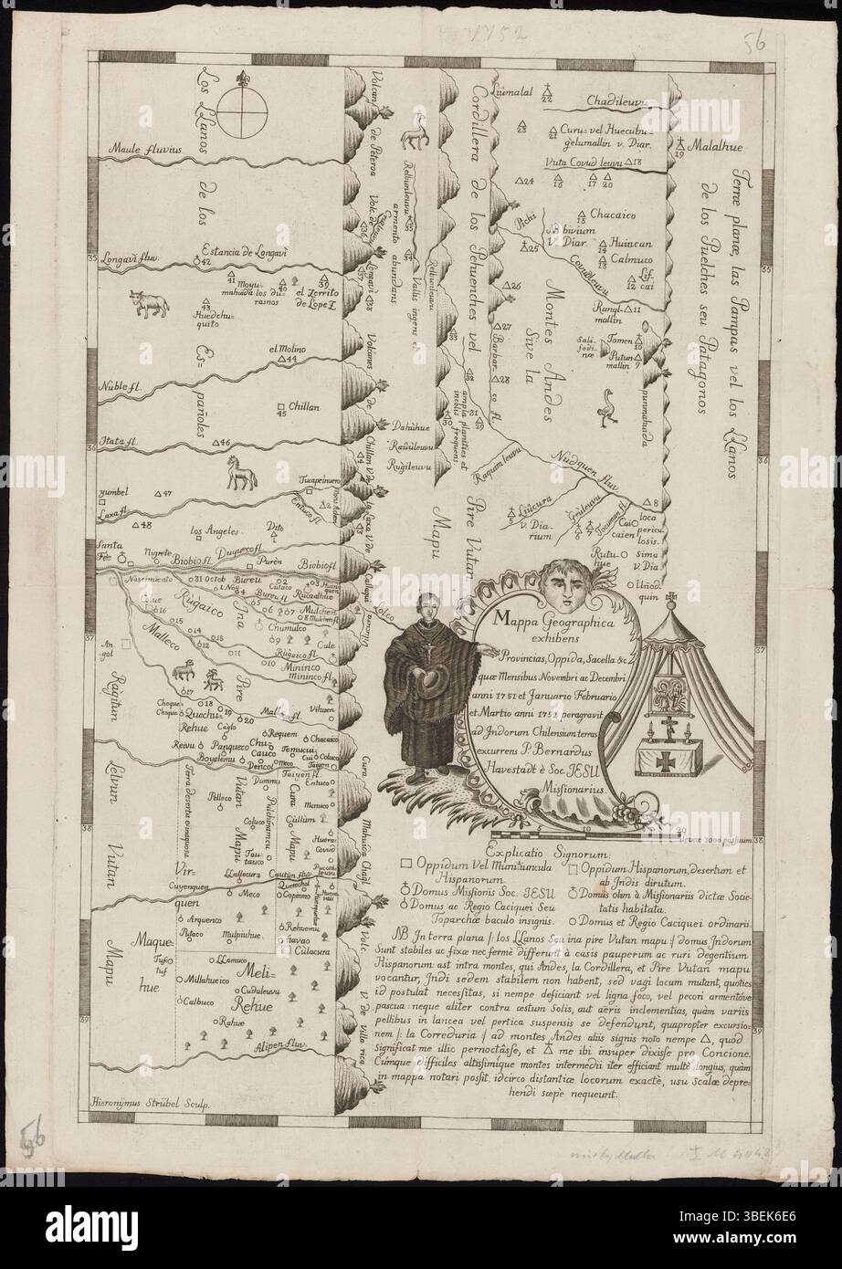 This 1752 map by Hieronijmus Strübel depicts the regions and towns explored by P. Bernardus ...