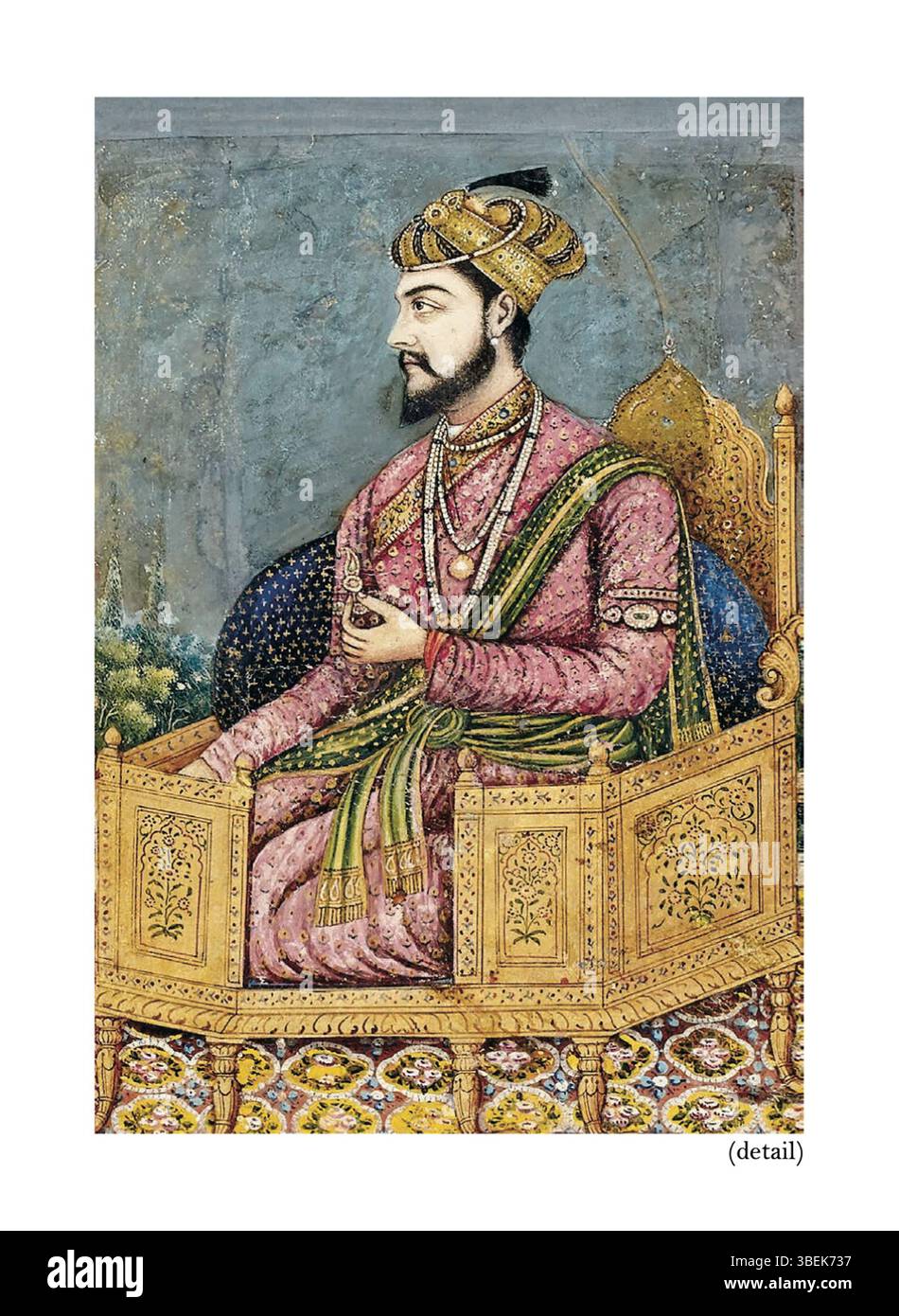 The painting depicts Mughal emperor Shah Jahan, shown kneeling on a ...