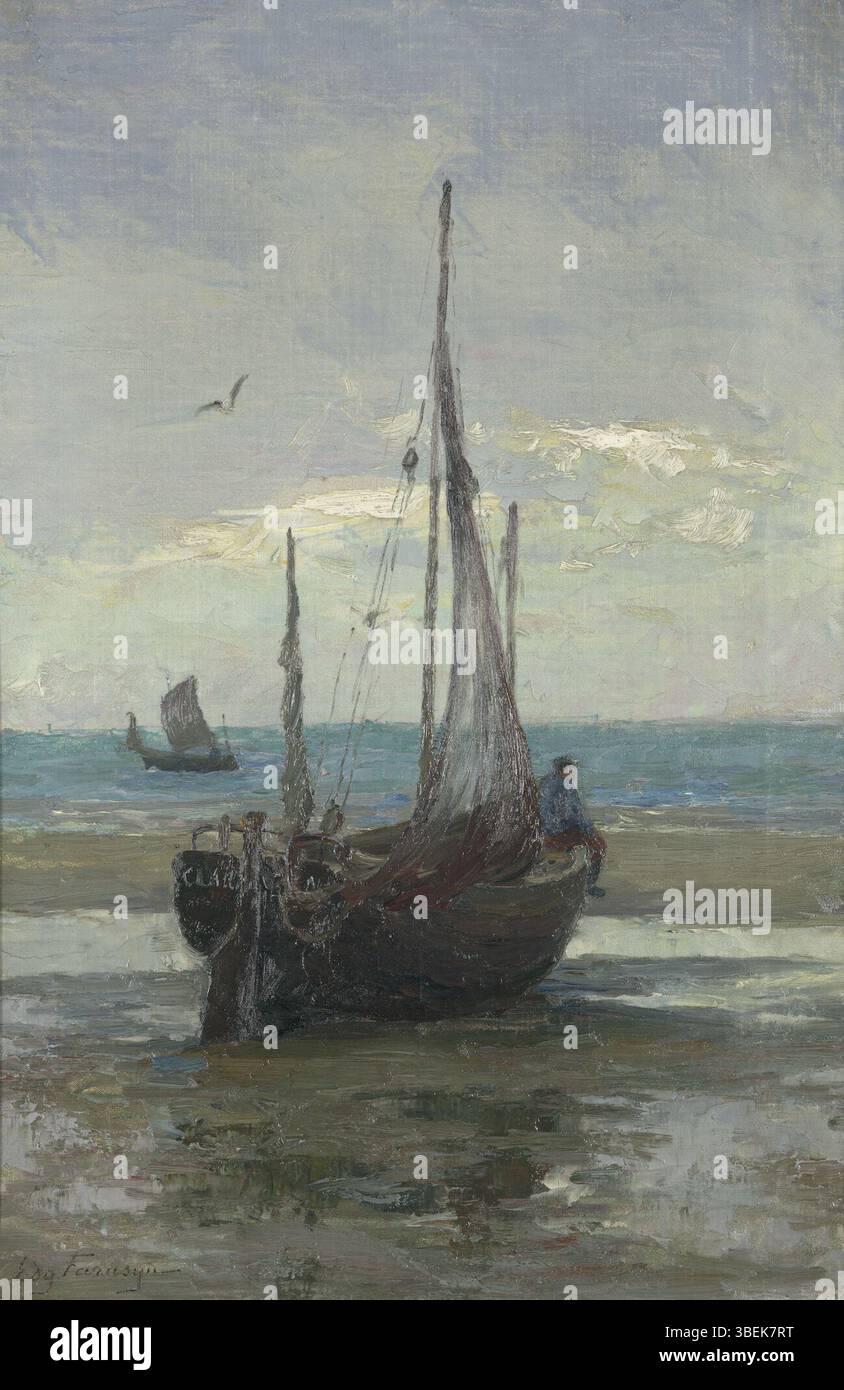 'Pannepot op het strand' by Edgard Farasyn shows a traditional fishing ...