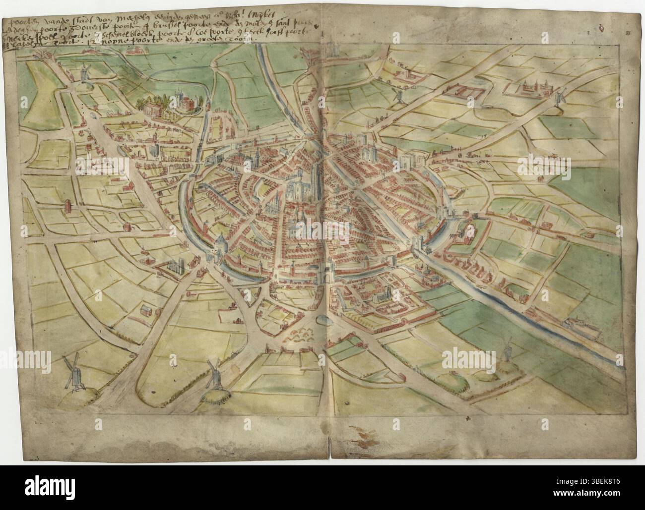This bird's eye view of Mechelen from around 1580 shows the city before ...