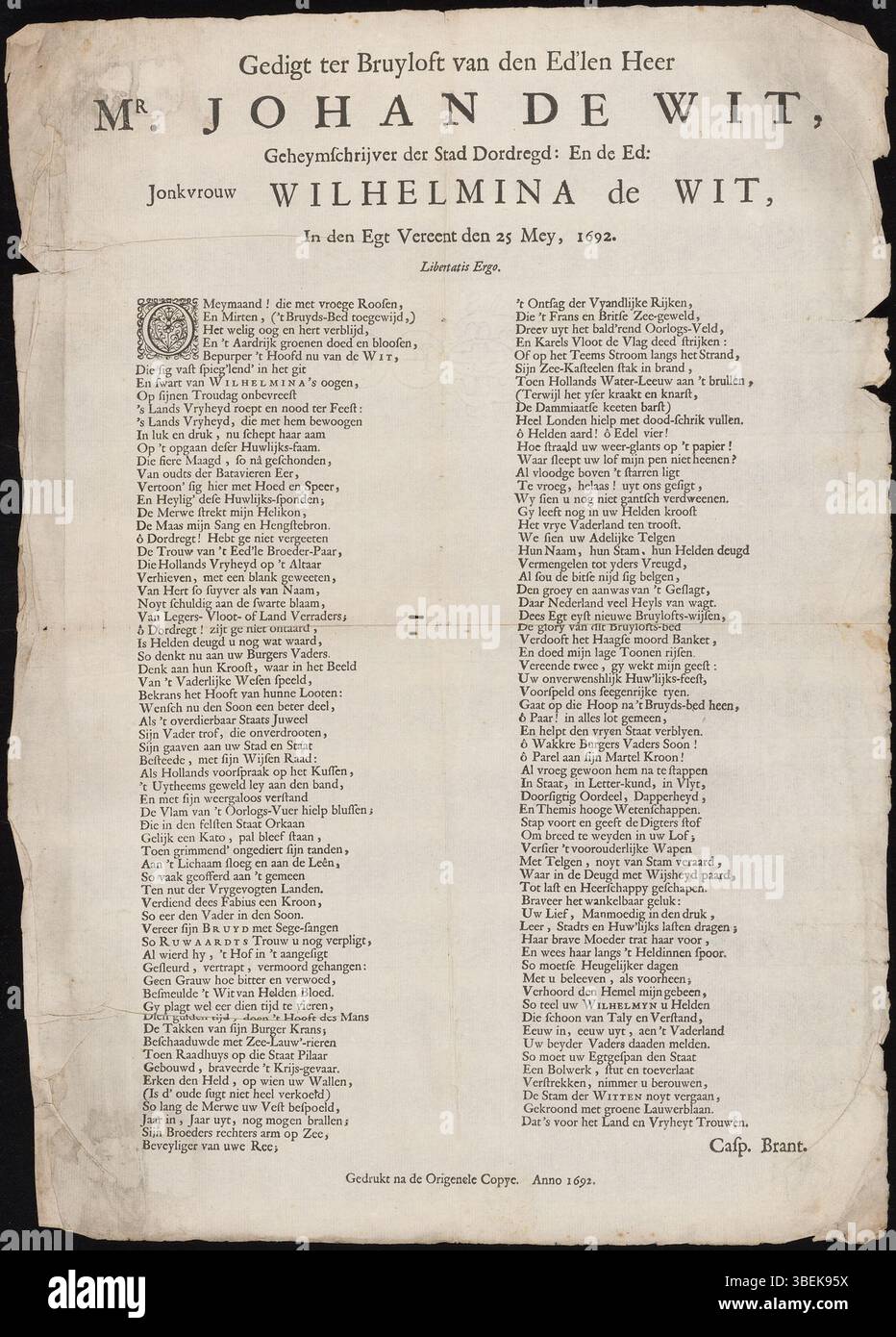 This print features a poem written for the wedding of Mr. Johan de Wit ...