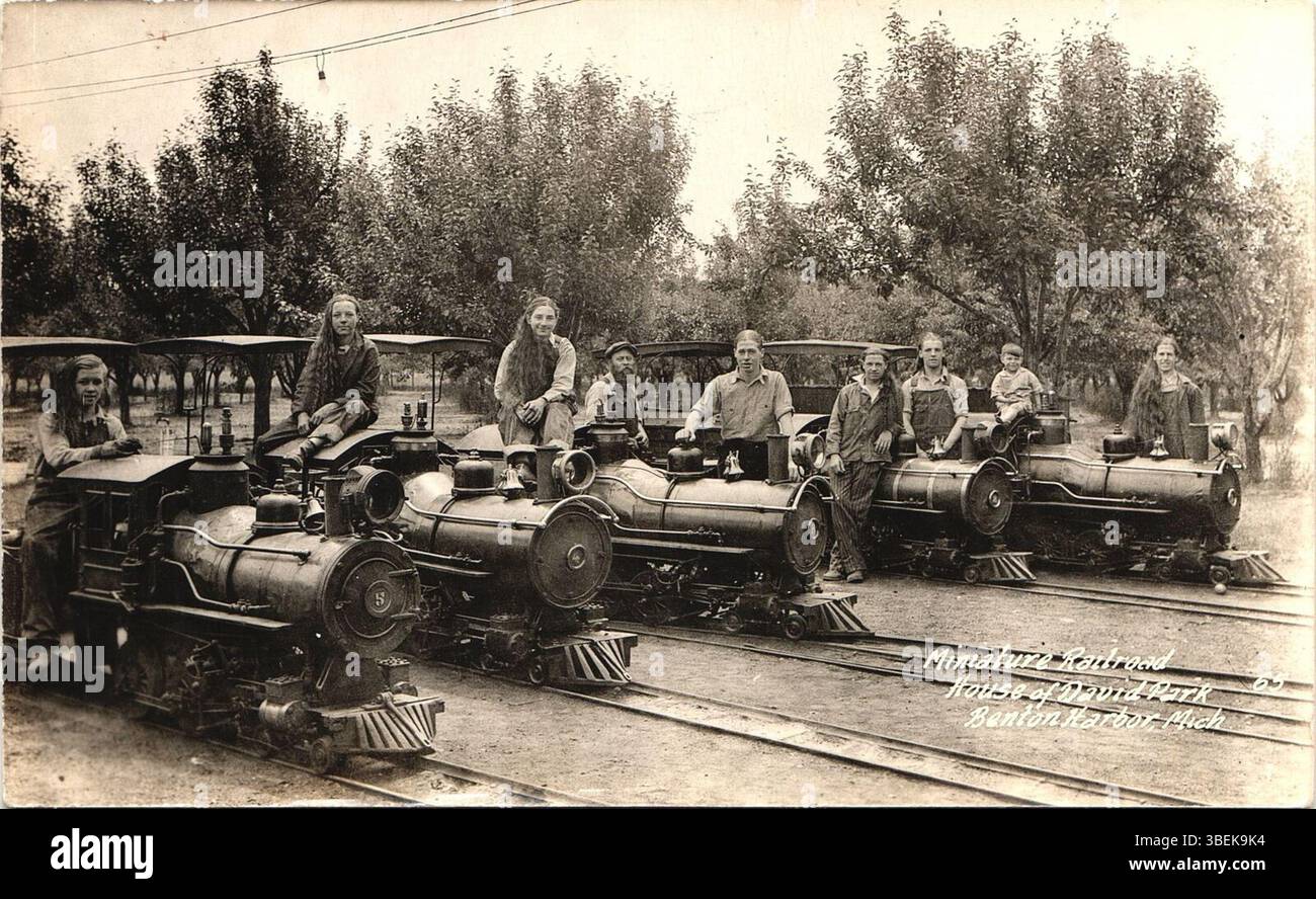A circa 1910 photograph shows a miniature railroad in the House of ...