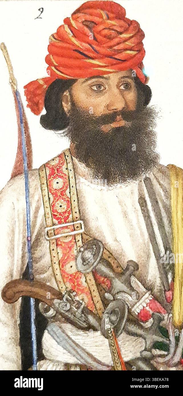 Portrait detail of Deen Mahomed Afghan, a Pashtun figure, from a ...