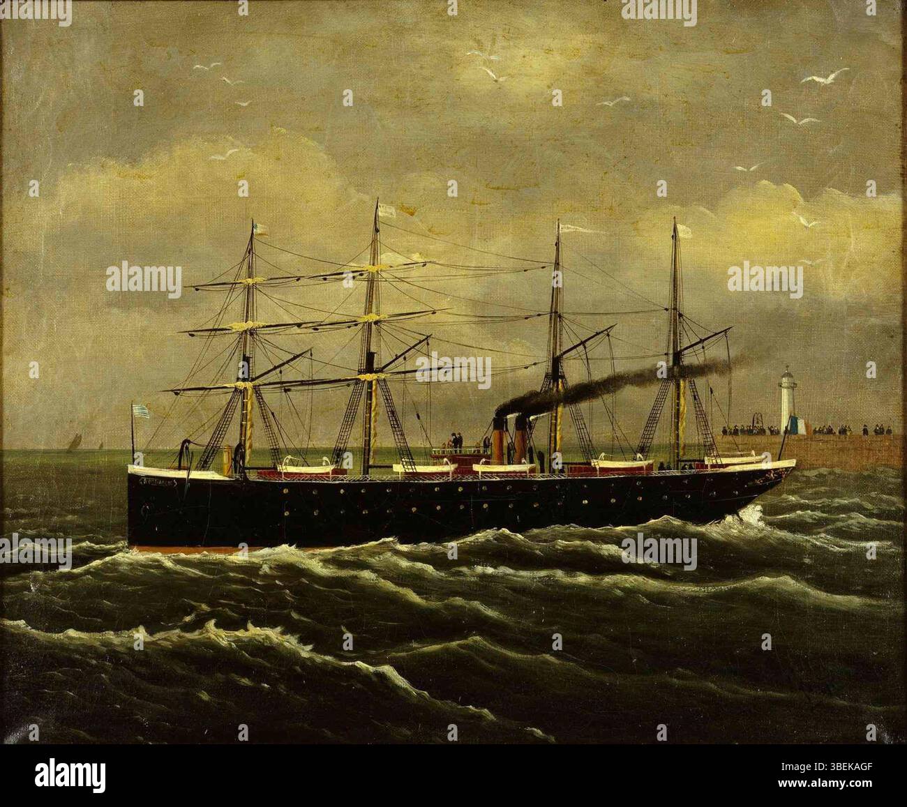 The 1886 painting 'Le paquebot Normandie' depicts the luxury French ...