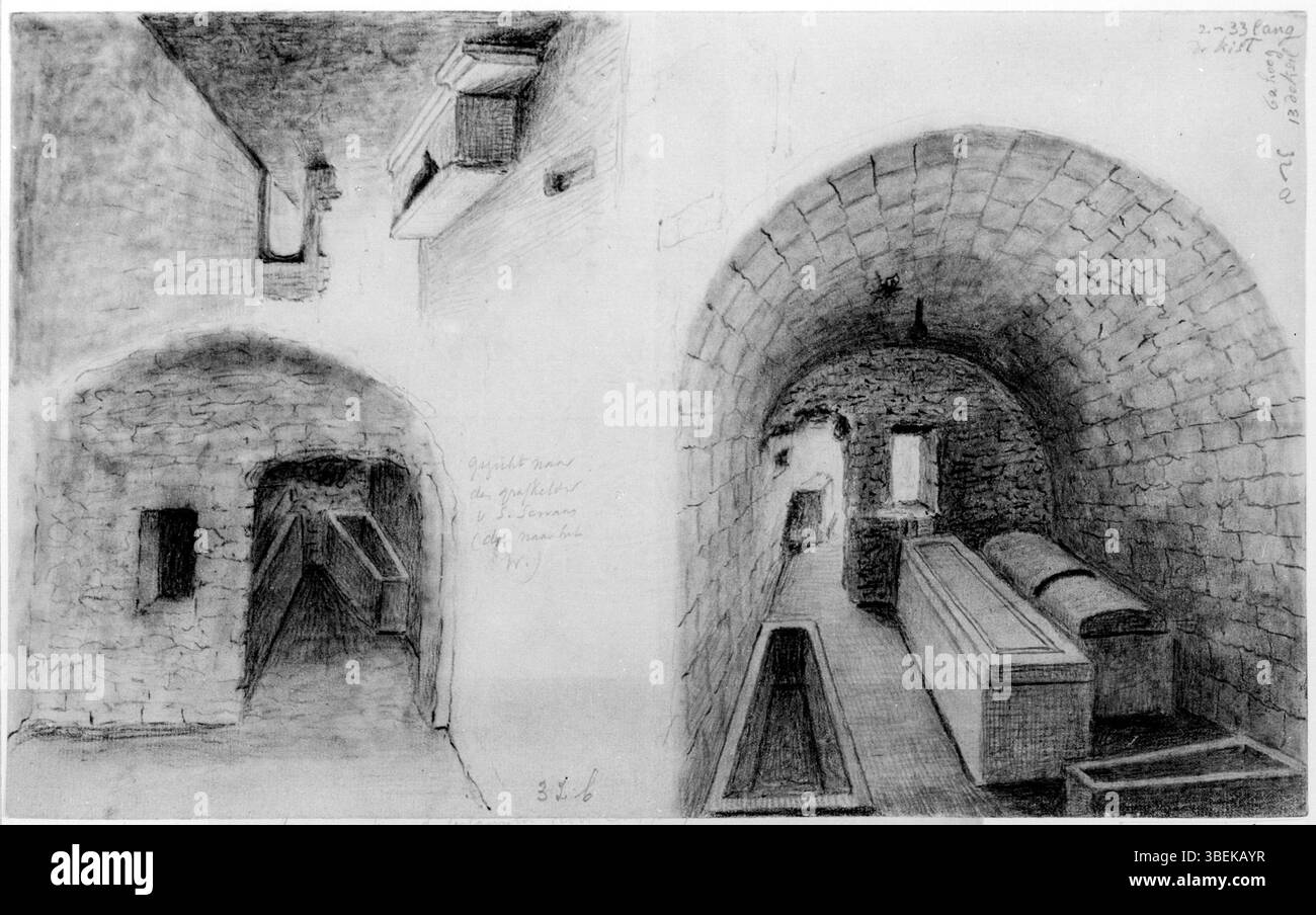 J. Brabant’s pencil drawings depict the crypt of Saint Servatius in ...