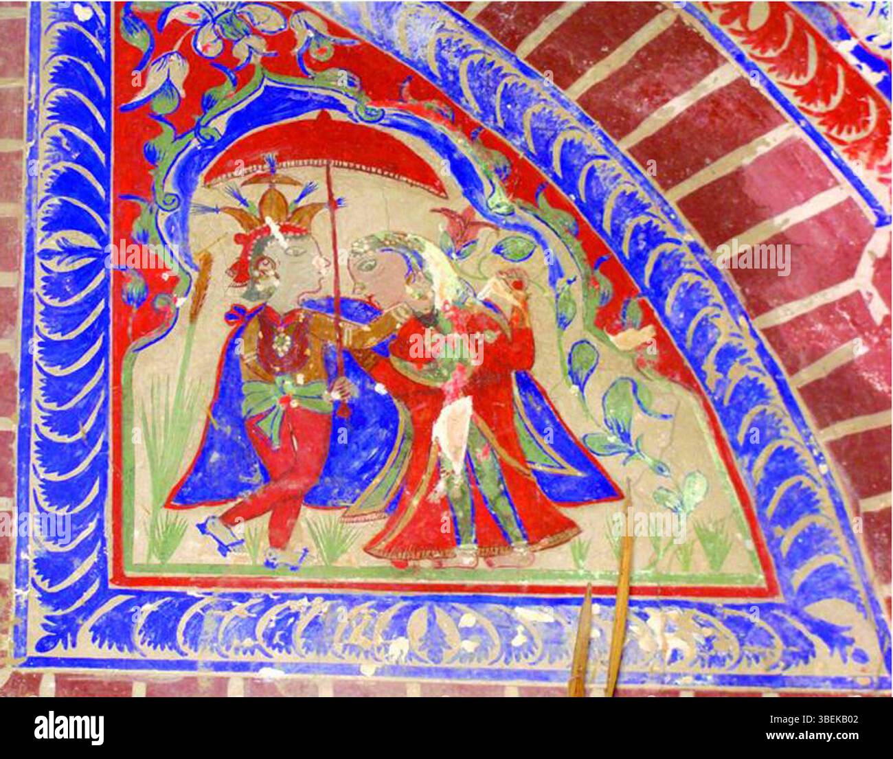 This fresco, photographed by Zulfiqar Ali Kalhoro, portrays Radha and ...
