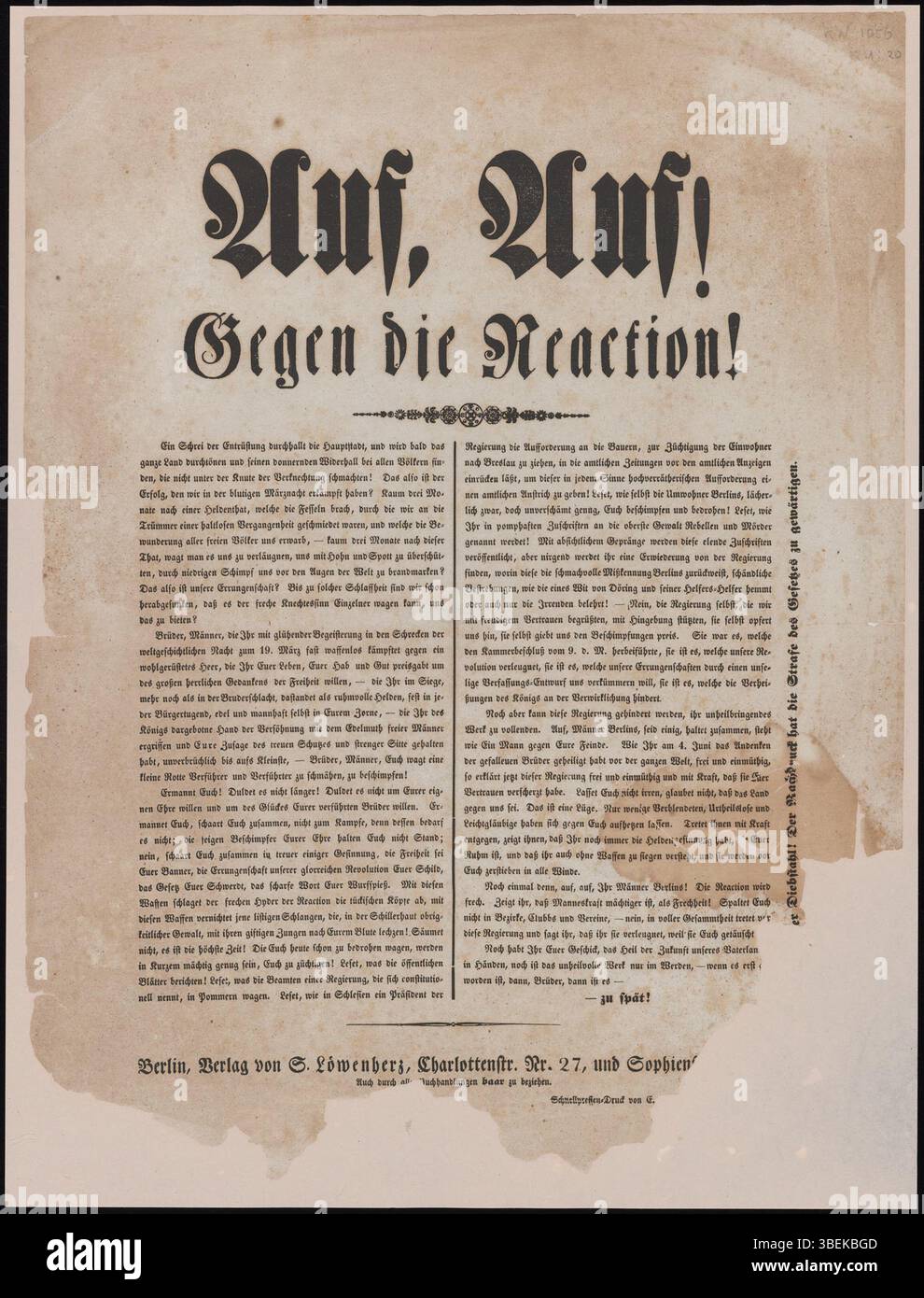 19th-century German political print titled 'Auf, auf! Gegen die ...