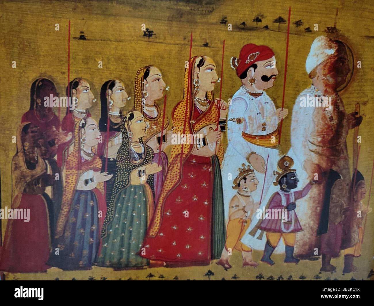 This painting shows Raja Badan Singh of Bharatpur with Bala Krishna ...