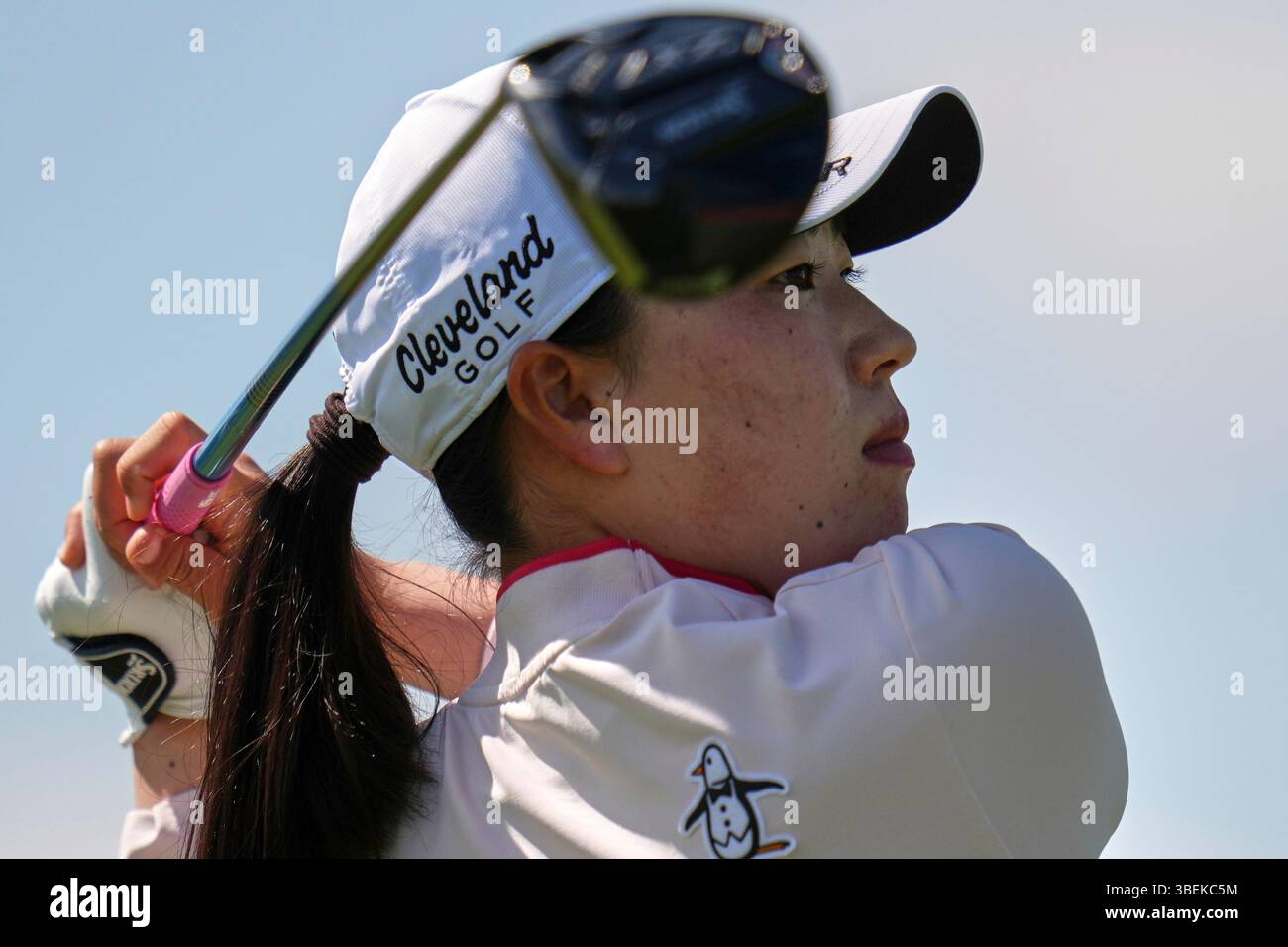 Rio Takeda, of Japan, hits from the third tee during the first round of ...