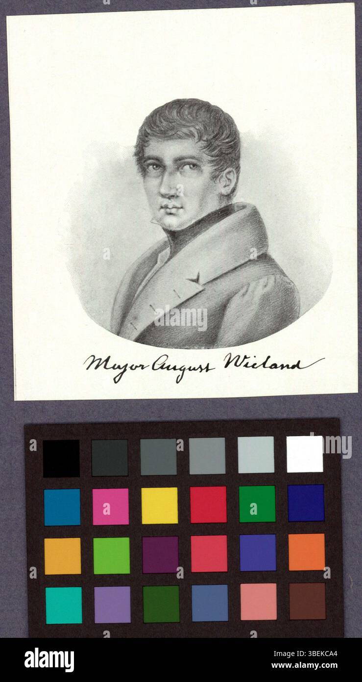This black-and-white reproduction of a drawing depicts Mayor August ...