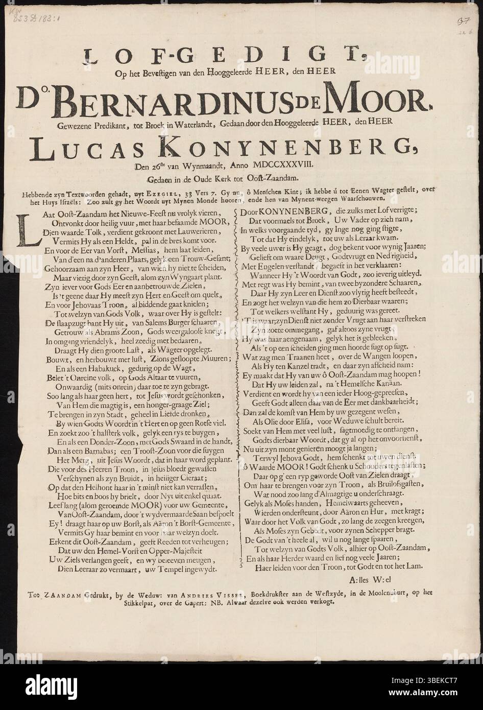 A celebratory poem dedicated to the confirmation of Bernardinus de Moor ...