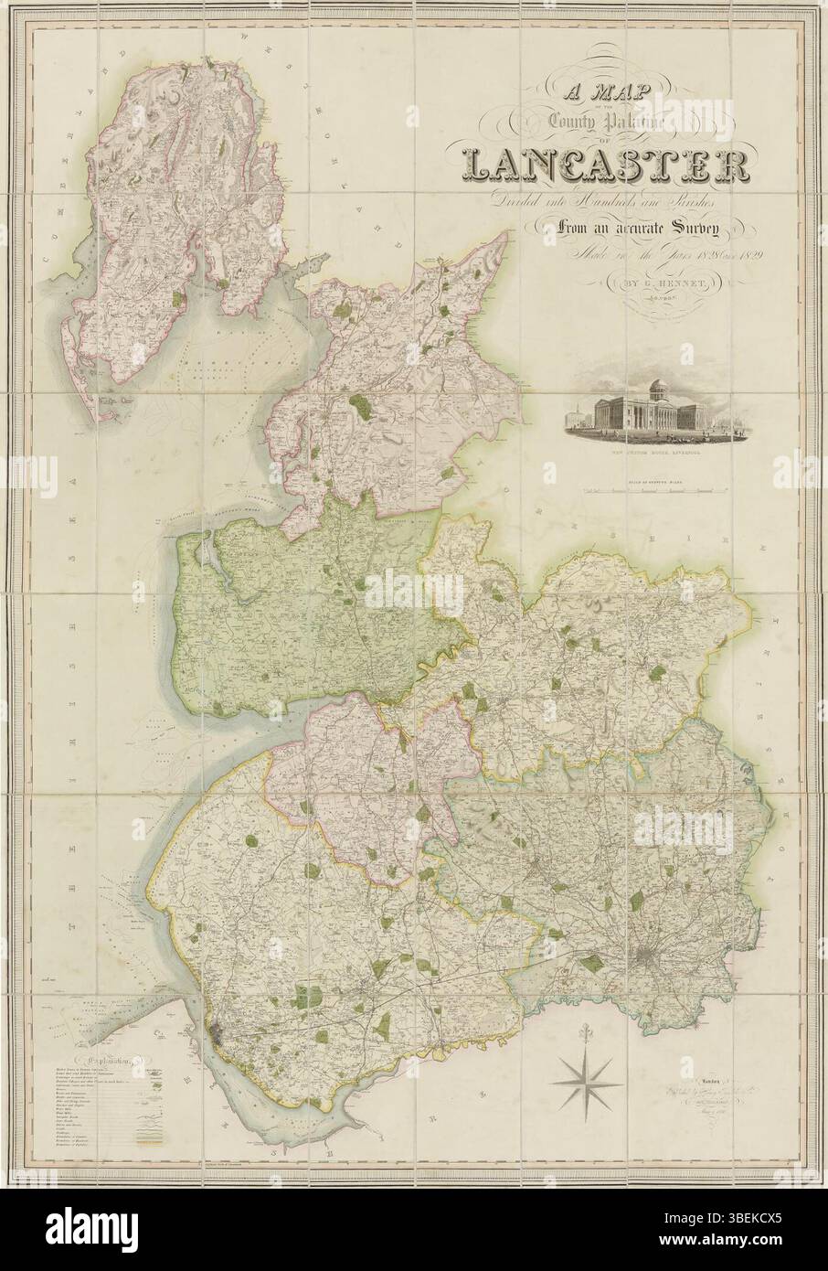 This large-scale map from 1830 details the County Palatine of Lancaster ...