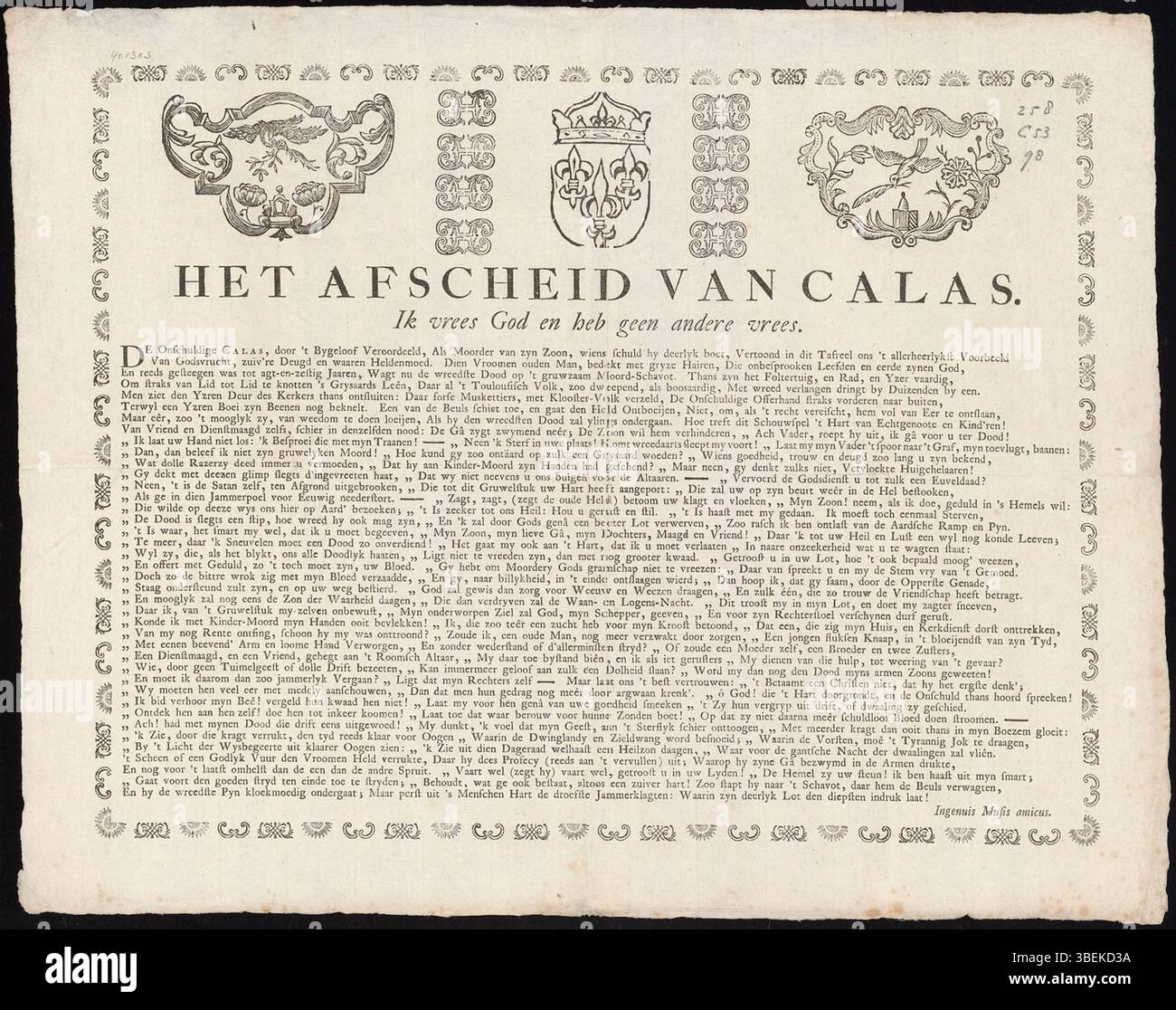 Print from circa 1763 titled 'Het afscheid van Calas', referencing the ...
