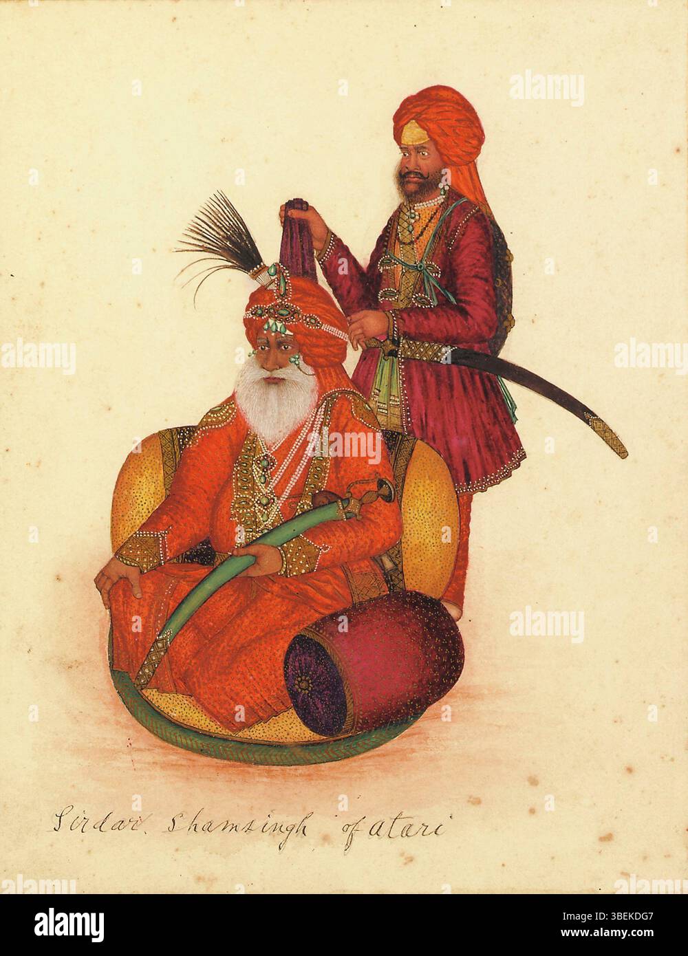 This mid-19th century painting portrays Sham Singh Attariwala seated on ...