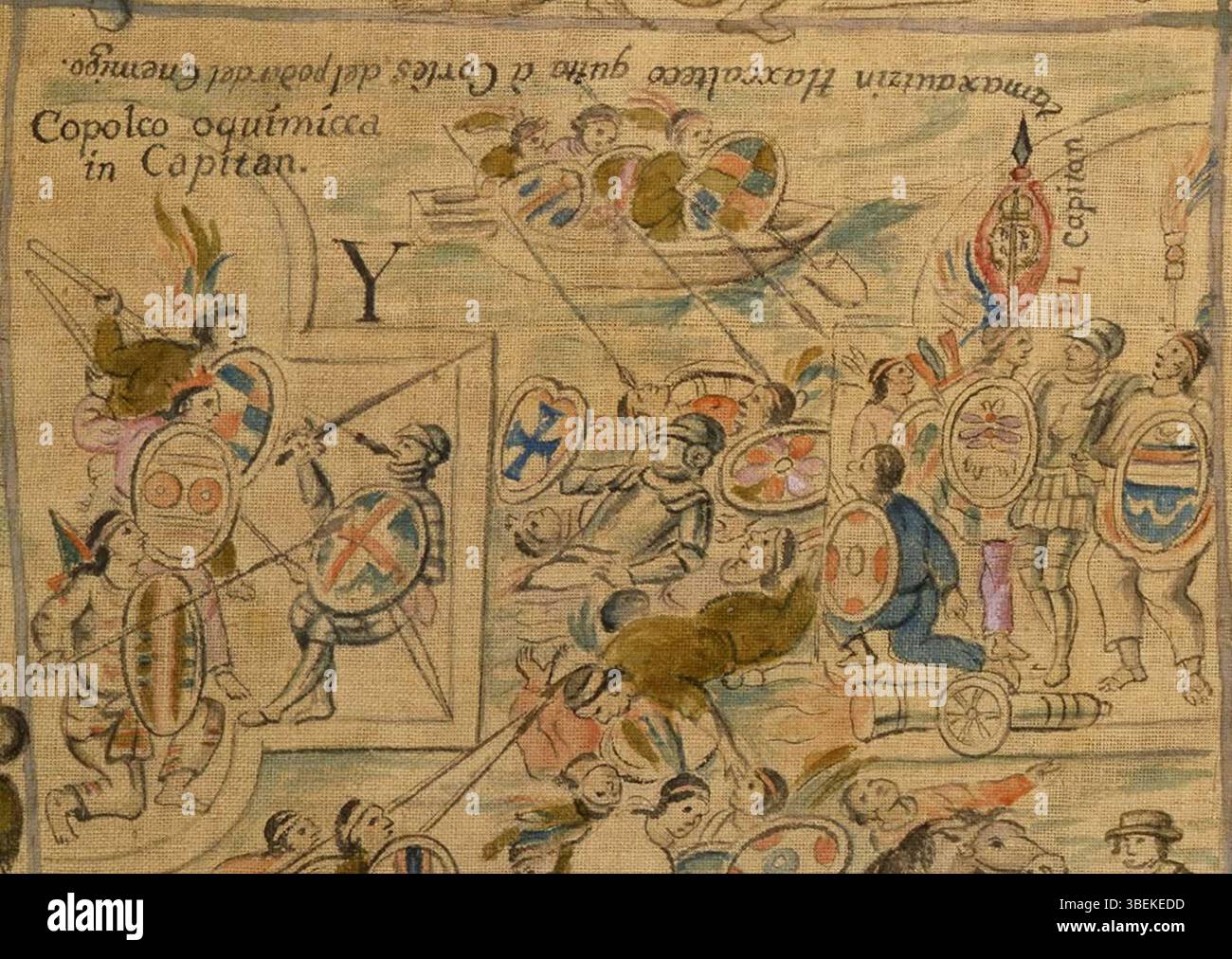 Detail from the 1773 reproduction of the Lienzo de Tlaxcala, depicting ...