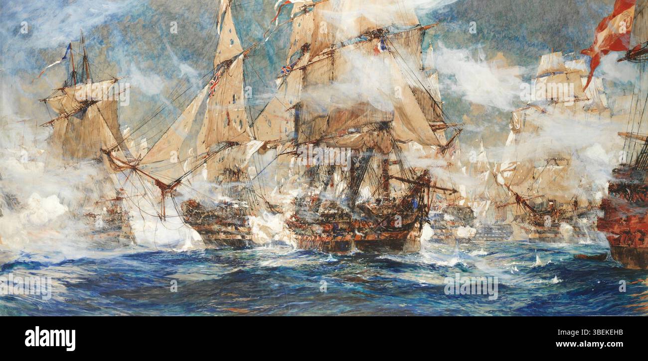 Charles Edward Dixon’s watercolour painting 'The Battle of Trafalgar ...