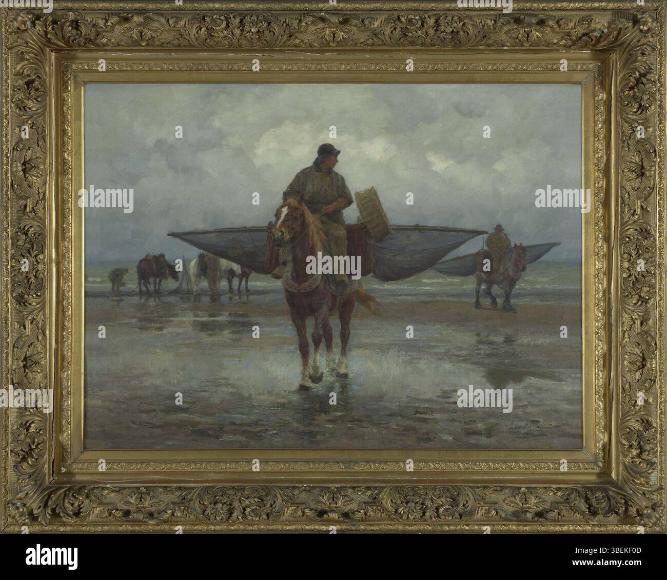 'Paardenvissers op het strand' by Edgard Farasyn depicts fishermen on ...