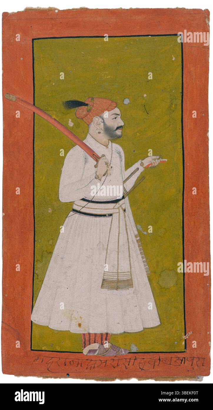 This miniature painting from circa 1680 depicts Maharaja Bhim Chand of Bilaspur, showcasing ...