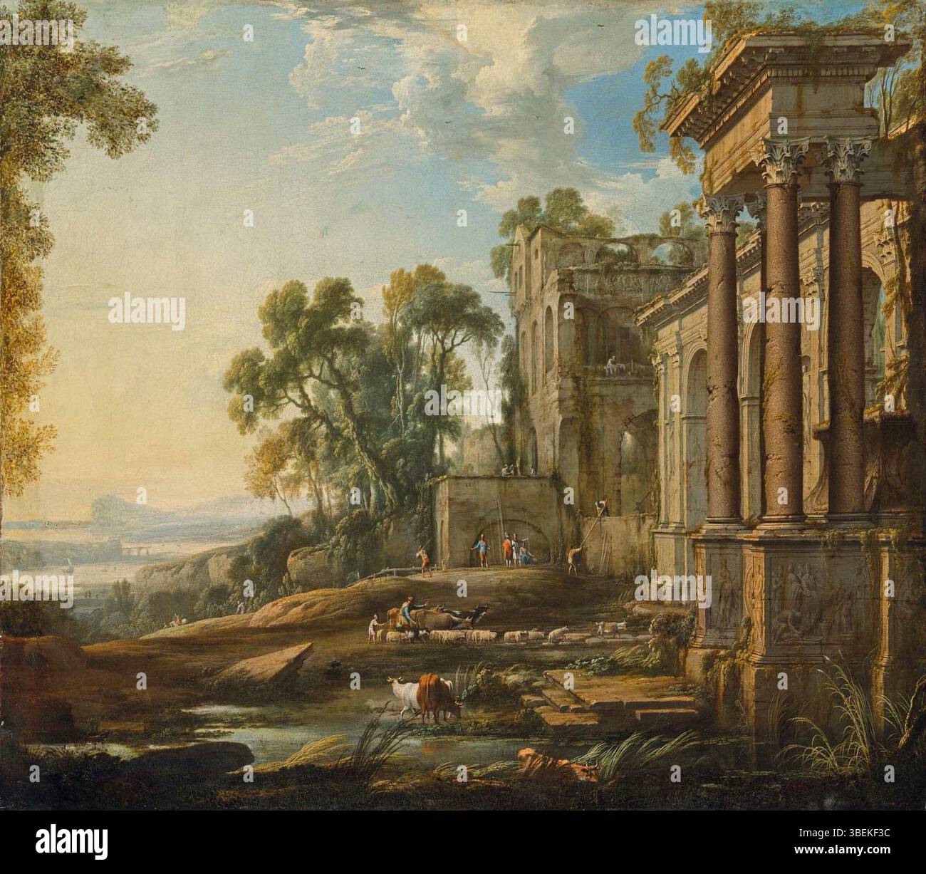 Pierre Patel’s circa 1650 painting 'Paysage idéal avec monuments antiques animé de personnages ...