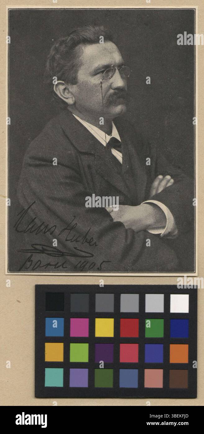 A black-and-white reproduction of a photograph of Hans Huber, taken ...