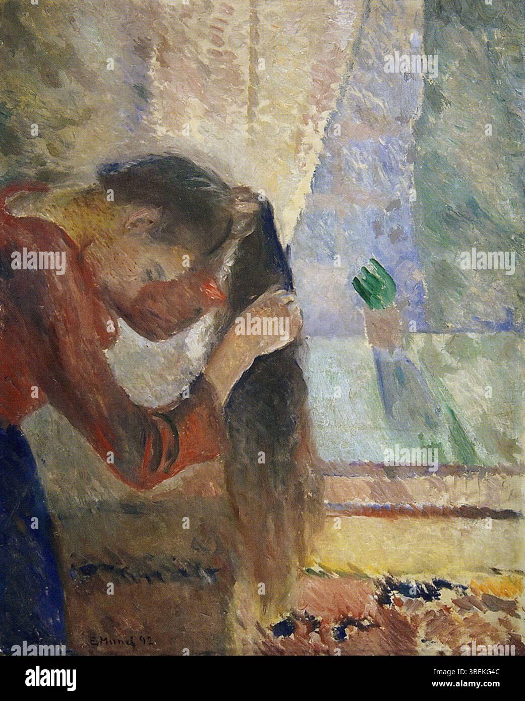 'Woman Combing Her Hair' (1892) by Edvard Munch depicts a solitary ...