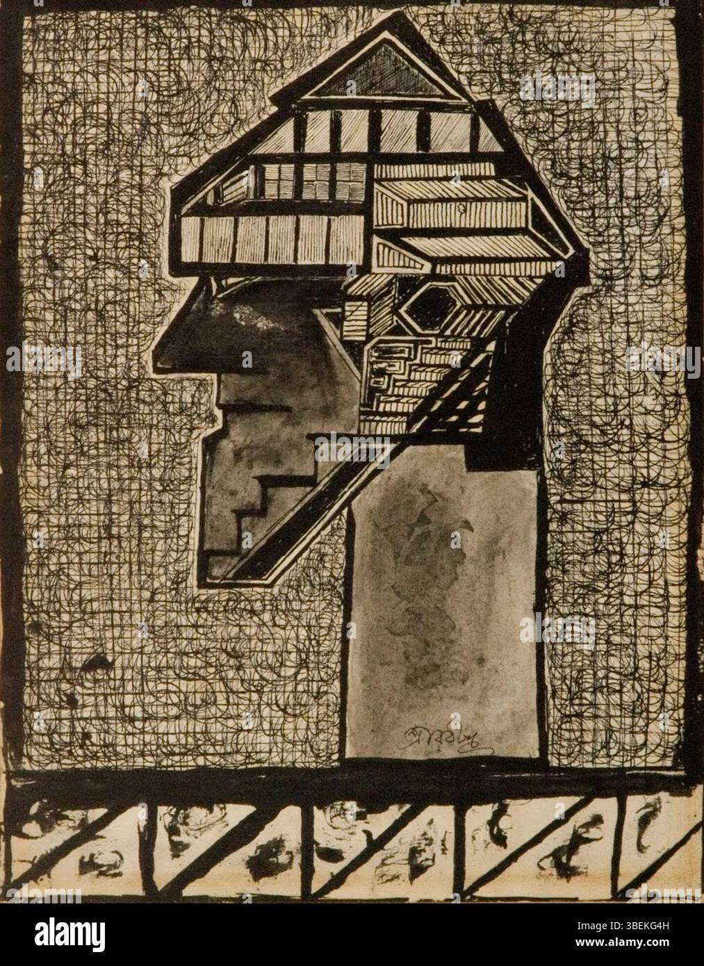 This work, *Head Study (Geometric)*, by Rabindranath Tagore was created ...