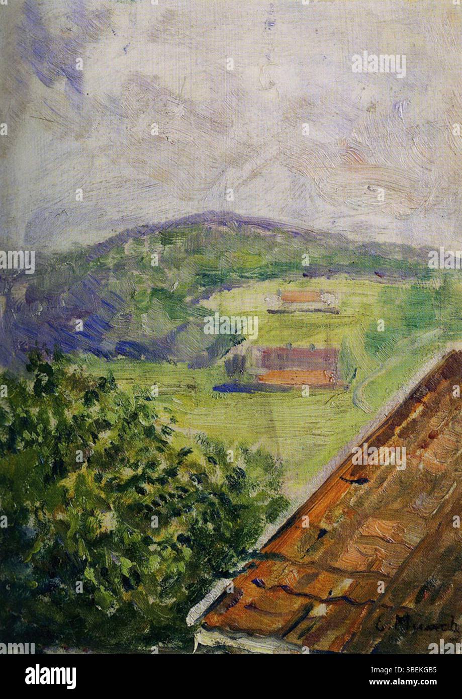 View from Hauketo, painted in 1890 by Edvard Munch, presents a scenic ...