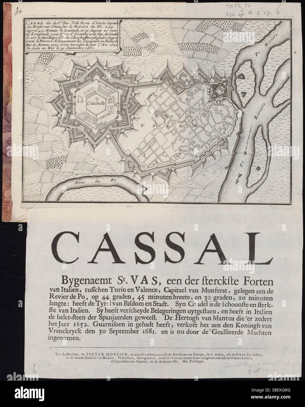 This map, printed around 1695, depicts the city of Casale following its ...