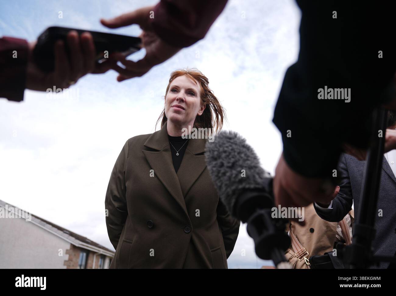 Deputy Prime Minister Angela Rayner speaks to the media during a walk ...