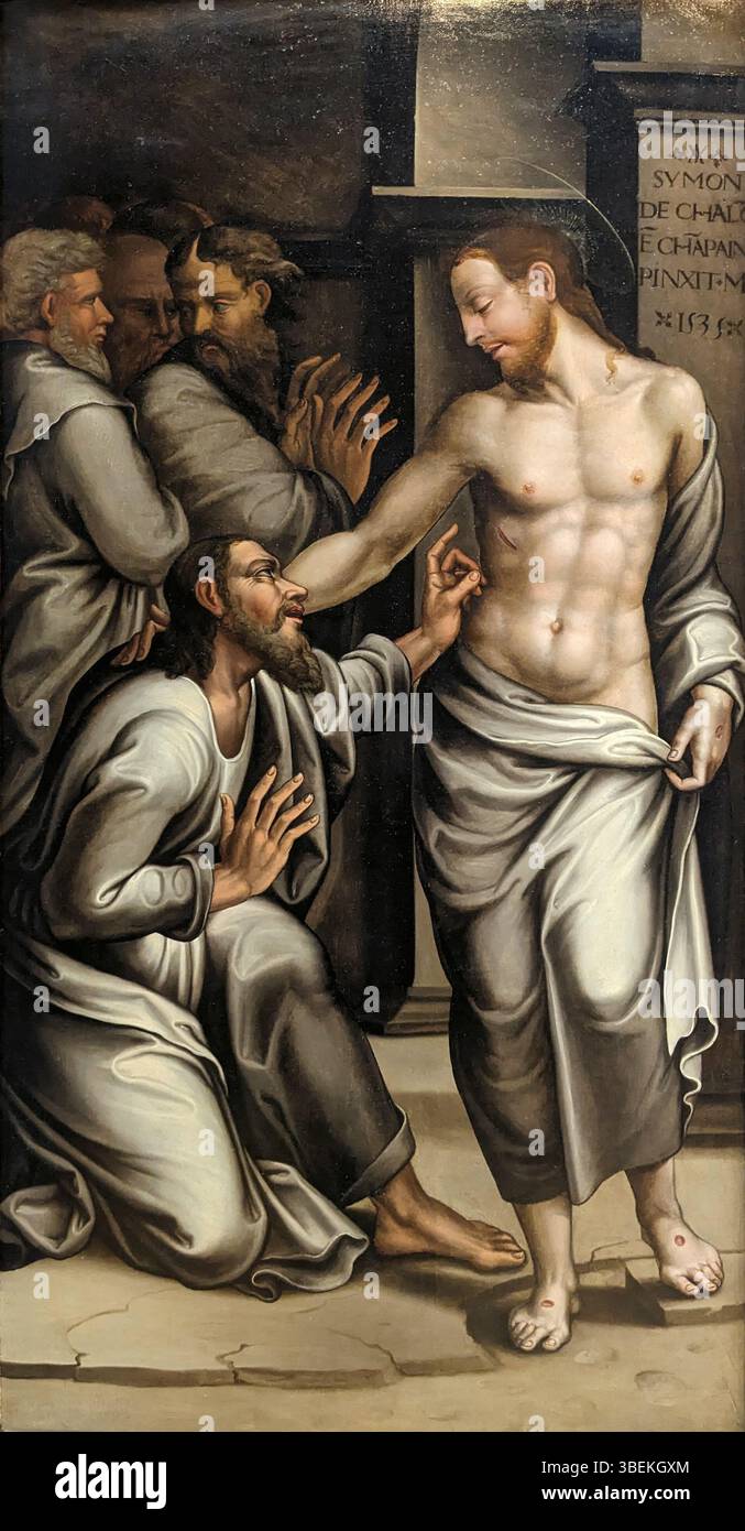 1535 painting by Simon de Châlons showing the biblical scene of the ...