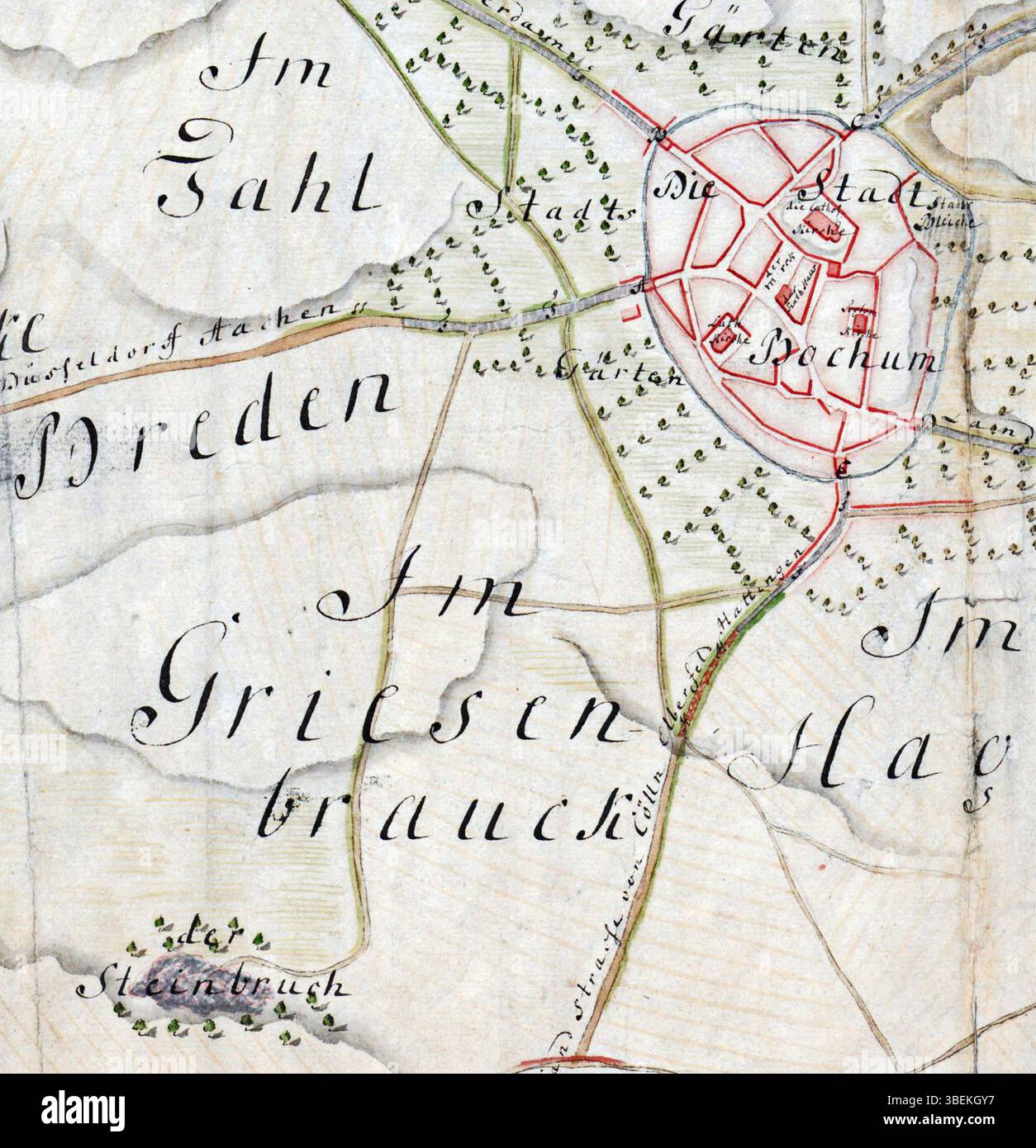 The map from 1755 by Meinicke shows Griesenbruch, a location within ...