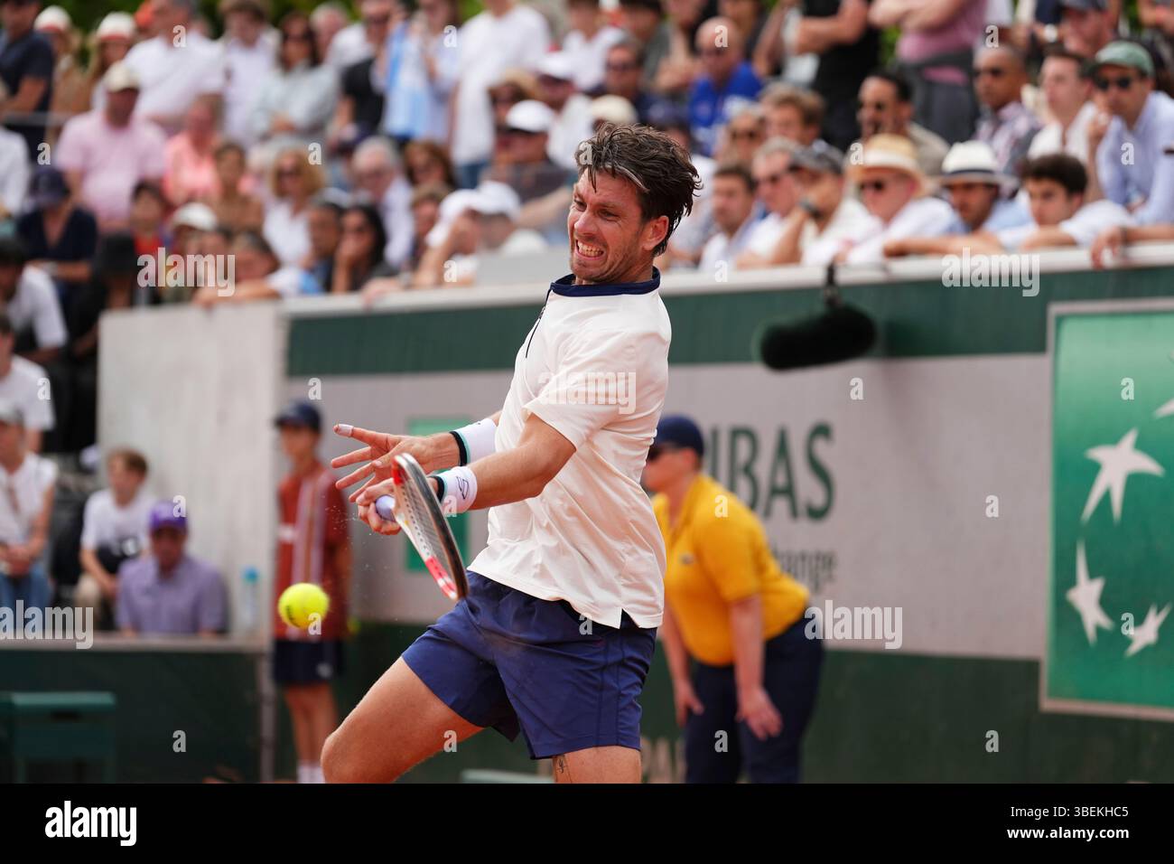 Britain's Cameron Norrie returns the ball to Argentina's Federico Gomez ...