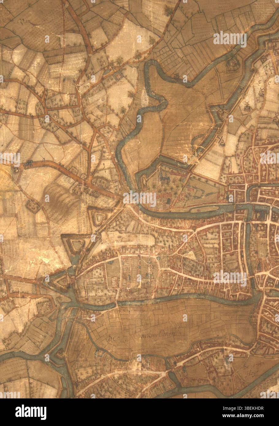 1619 map of Ghent and the Free Area, featuring the Rietgracht canal as ...