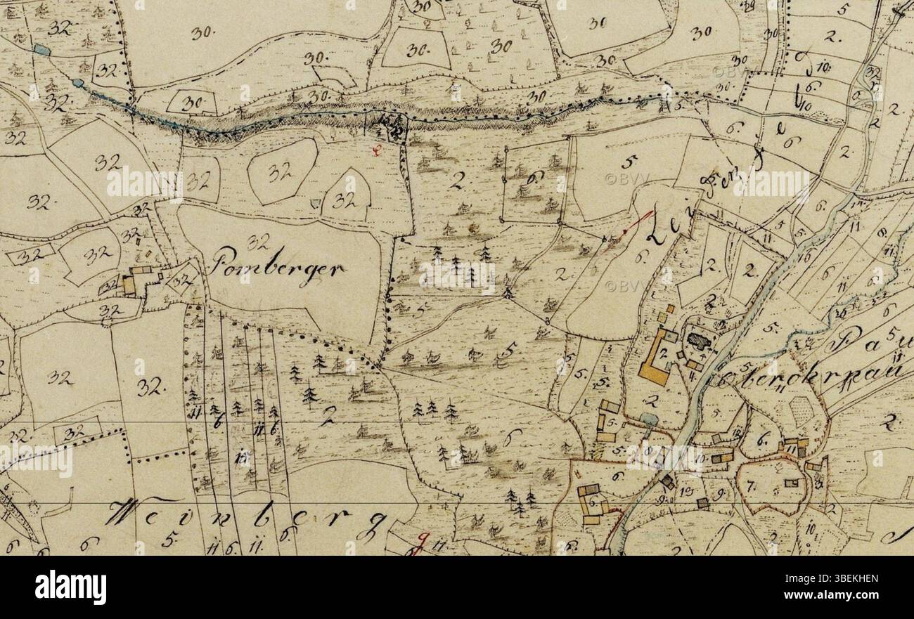 This 1840 map from the Bavarian Urkataster depicts Pomberger (now ...