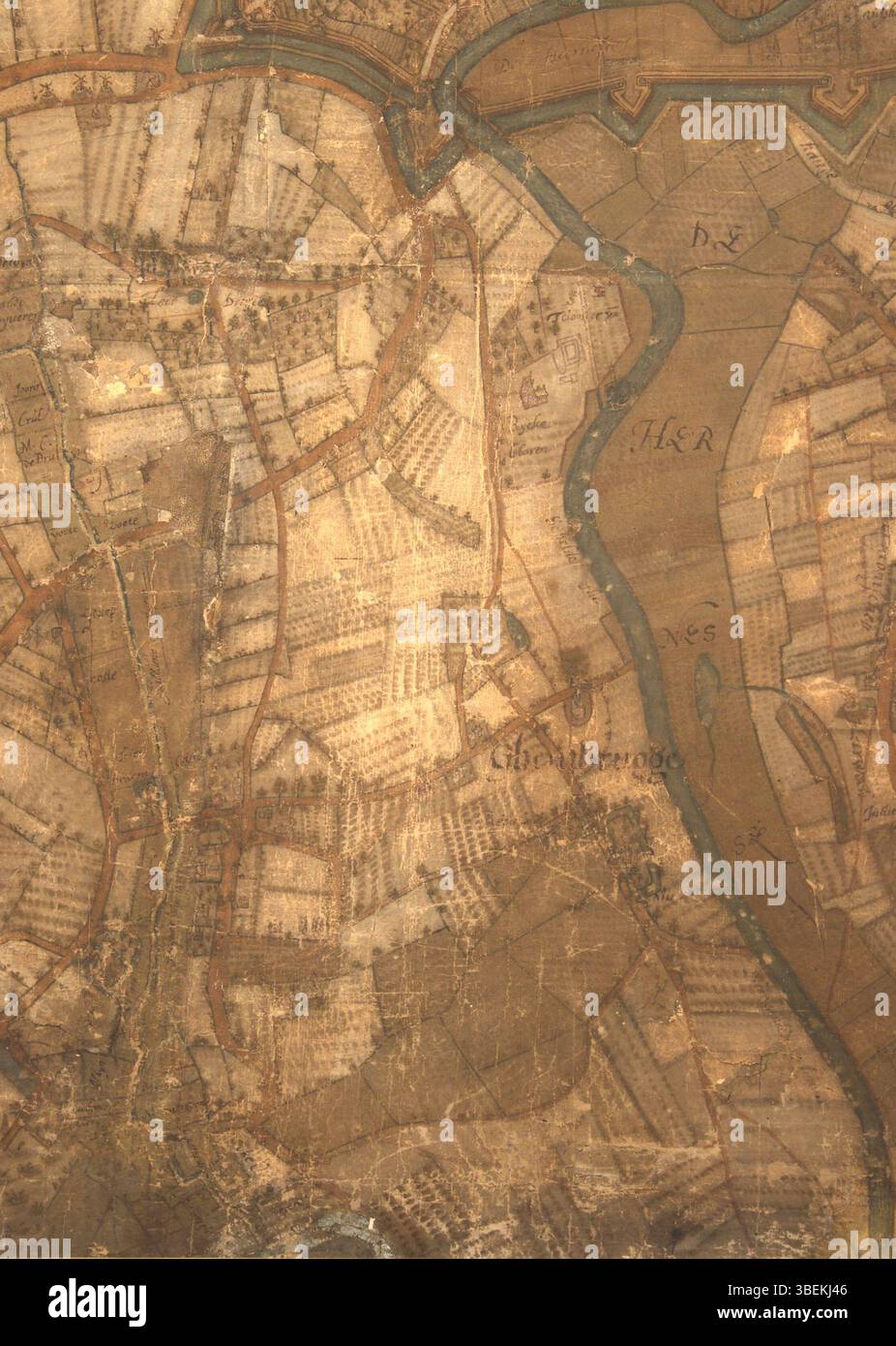 Historic map from 1619 by Jacques Horenbault showing the Rietgracht as ...