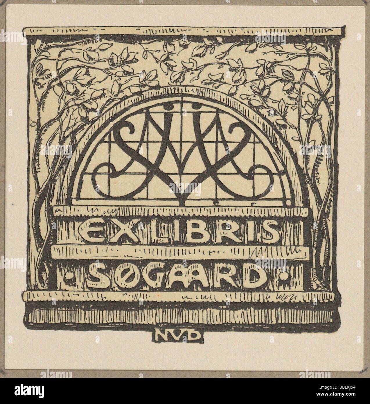 Ex libris artwork by Niels Vinding Dorph, featuring the name of Marie ...