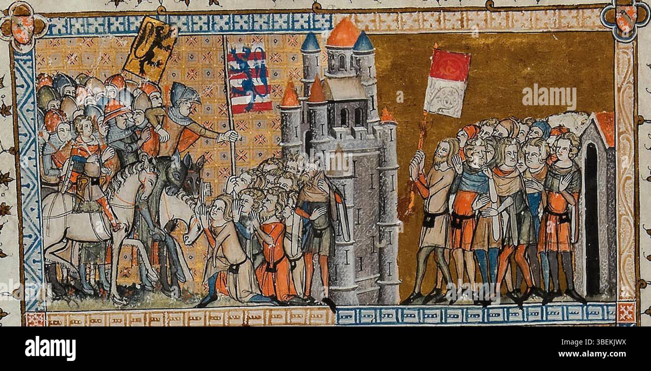 This illustration from a 14th-century manuscript depicts the reception ...