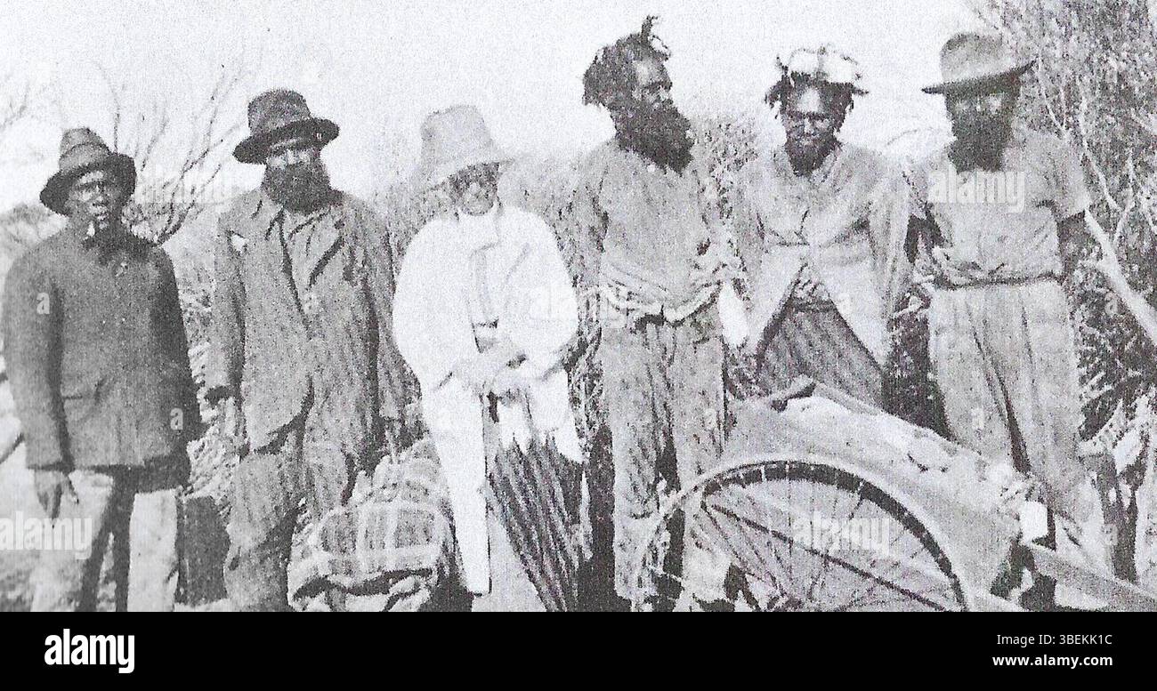 Daisy Bates is seen here in 1932 with Aboriginal workers and a cart ...