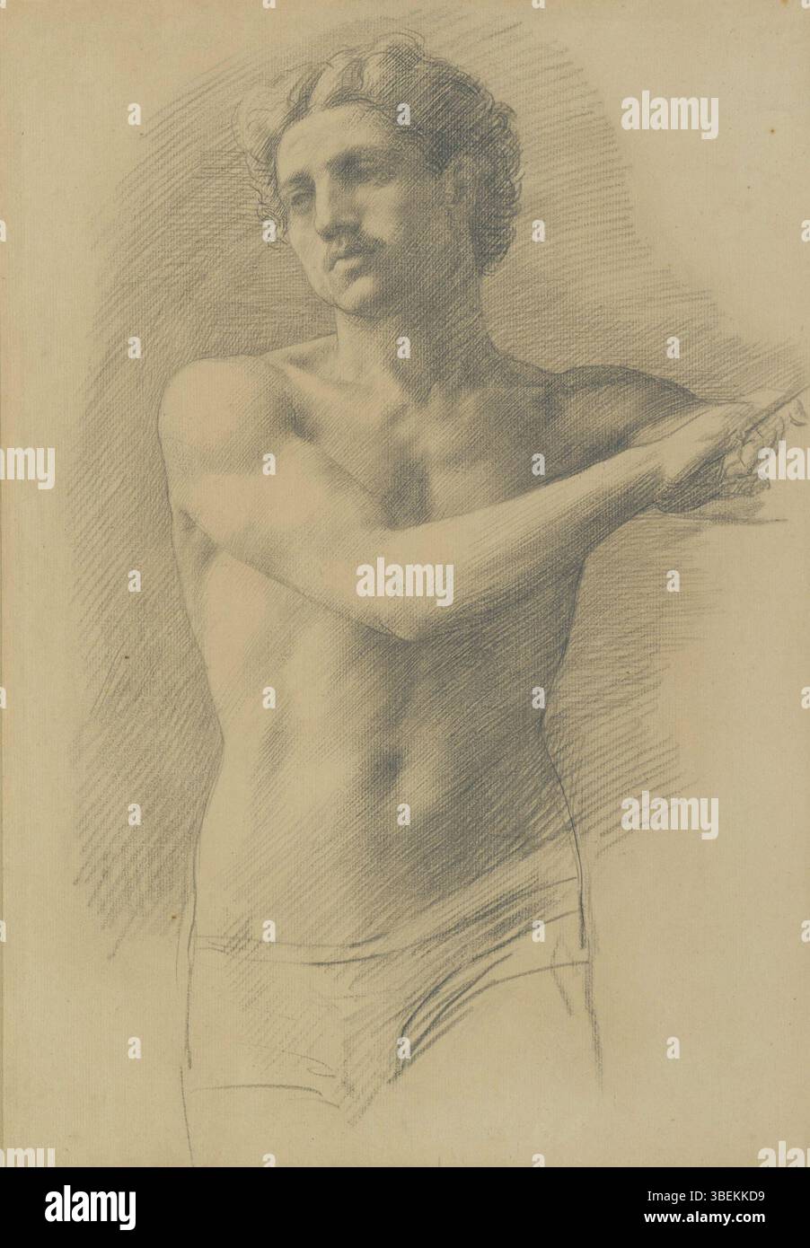 'Study of a Male Figure,' a drawing by Joseph Benwell Clark (1857–1938), showcasing a detailed ...