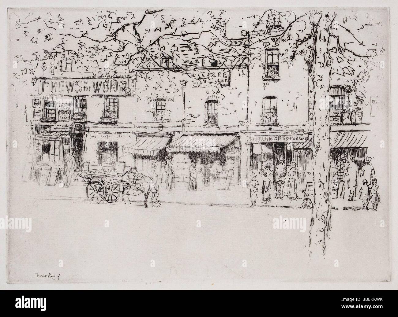 The etching 'Chelsea Street' by Théodore Roussel (1847-1926) shows a ...