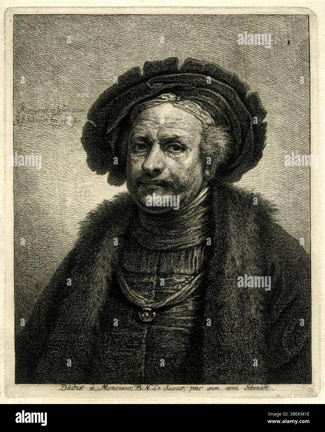Engraving by Georg Friedrich Schmidt created in 1771 after a self-portrait of Rembrandt from ...