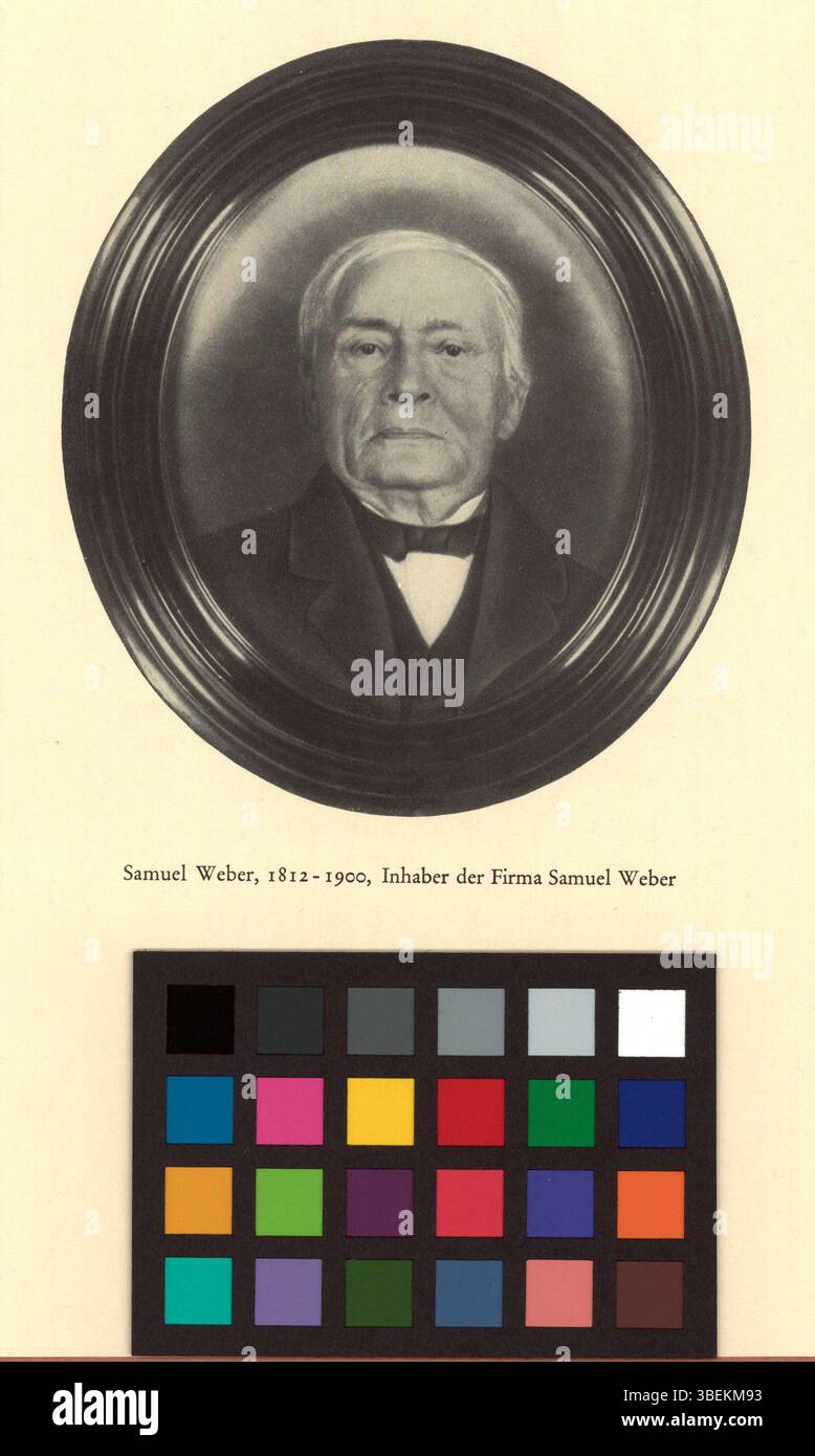 Black-and-white reproduction of a painting depicting Samuel Weber (1812–1900), created sometime ...