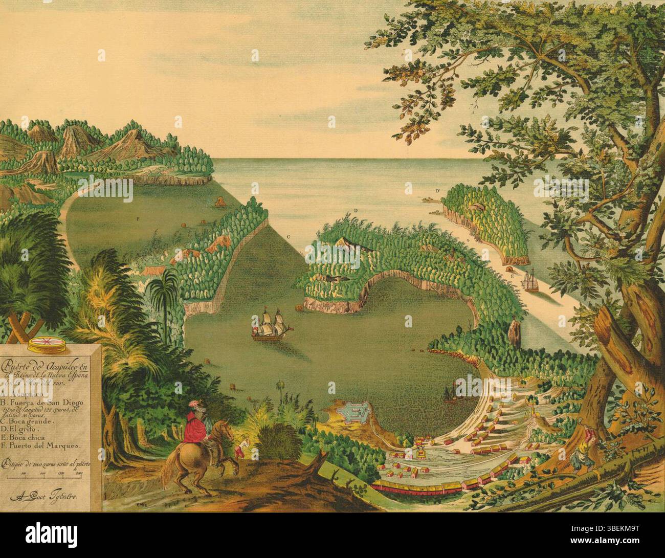 This lithograph shows the port of Acapulco in 1628 during the ...