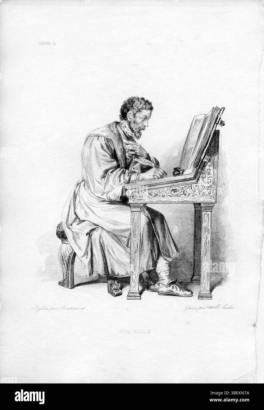 Engraved portrait of Étienne Jodelle by Alexandrine André, after a ...