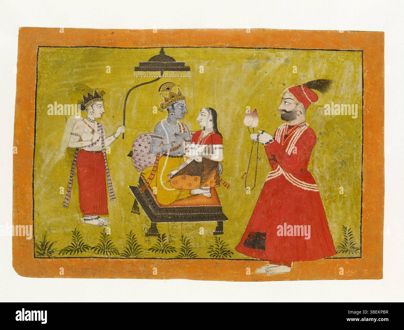 This 1700s miniature painting depicts Raja Ajmer Chand of Bilaspur ...